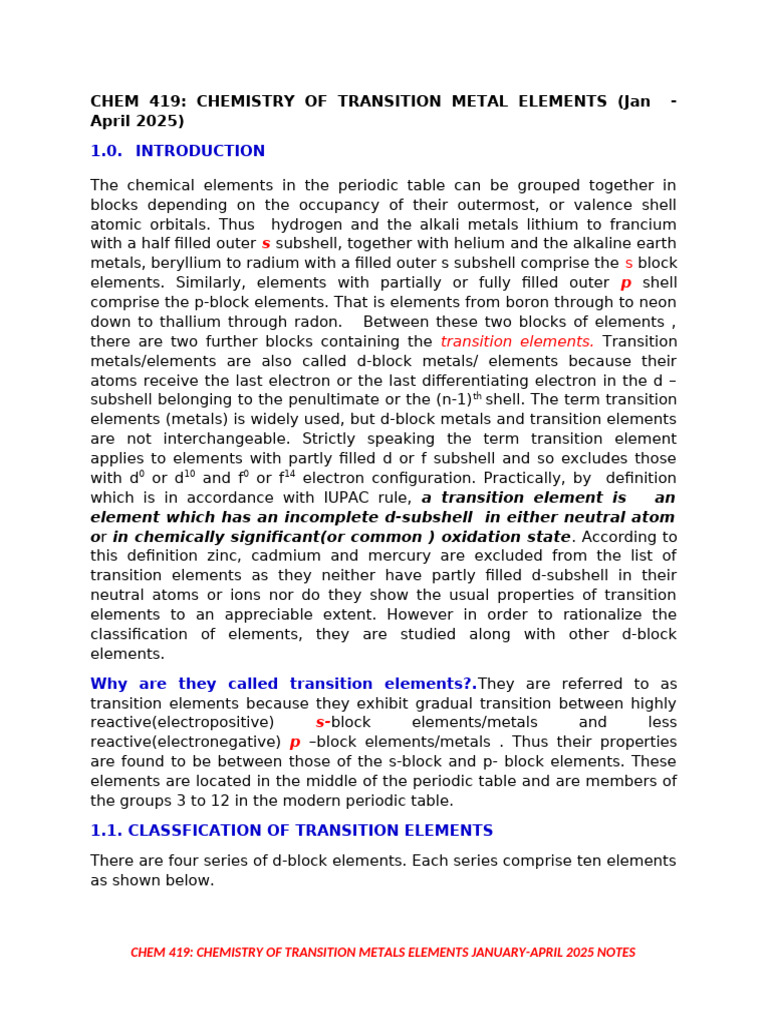Transition Metal Chemistry Overview | PDF | Transition Metals ...
