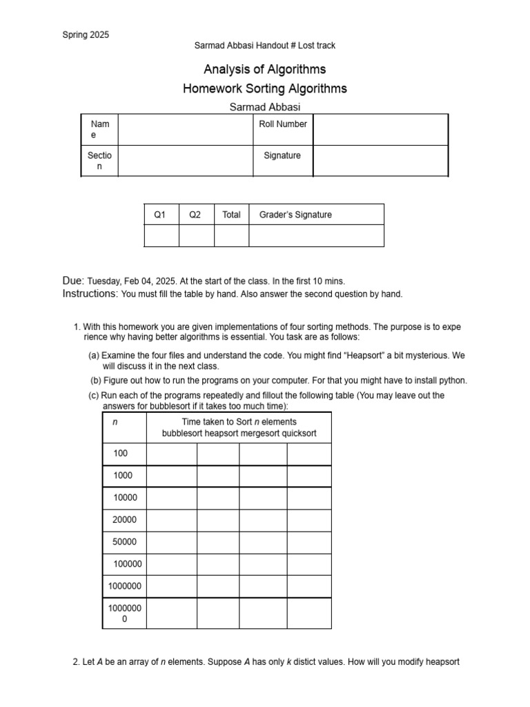 Sorting Algorithms Homework Analysis | PDF