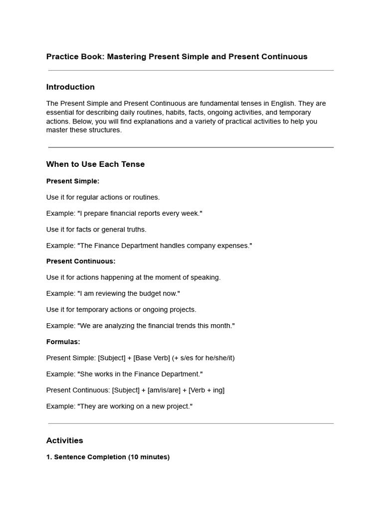 Master Present Simple & Continuous Tenses | PDF | Subject (Grammar ...