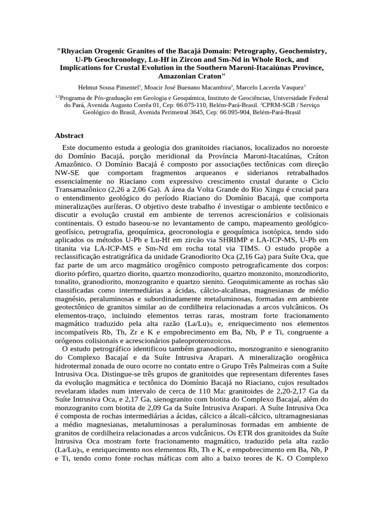 Rhyacian Orogenic Granites of the Bacajá Domain | PDF | Geociências ...