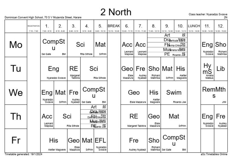 Dominican Convent High School Timetable | PDF
