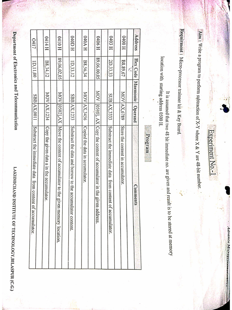 Microprocessor Lab (1-9) | PDF