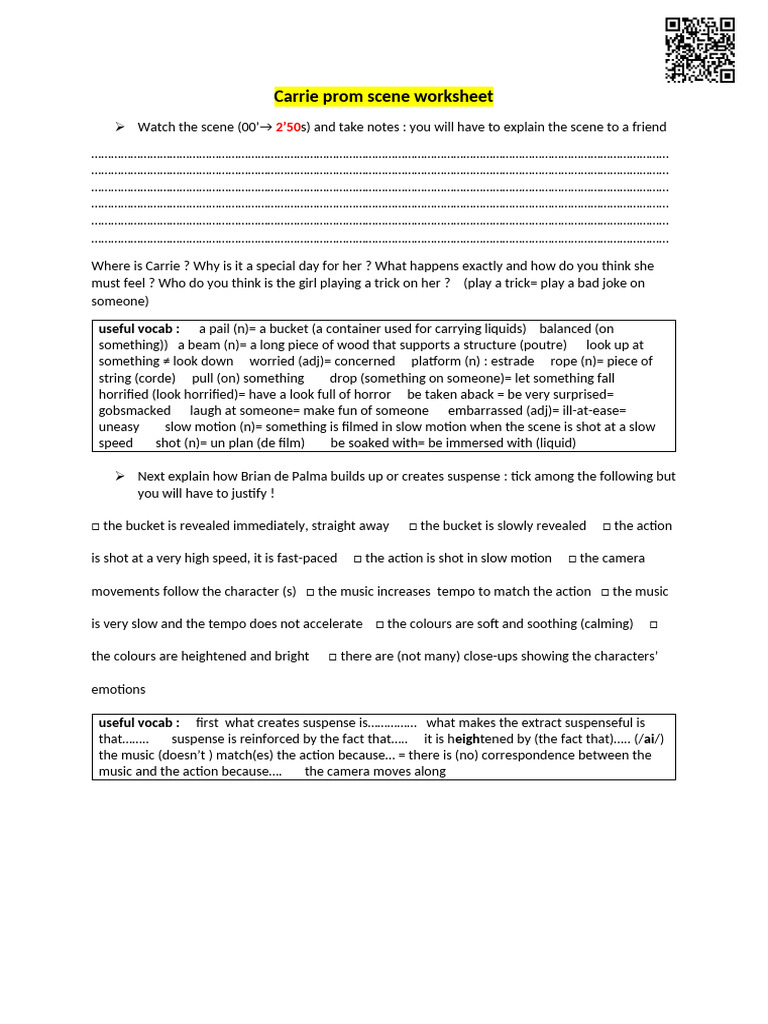 Carrie Worksheet | PDF