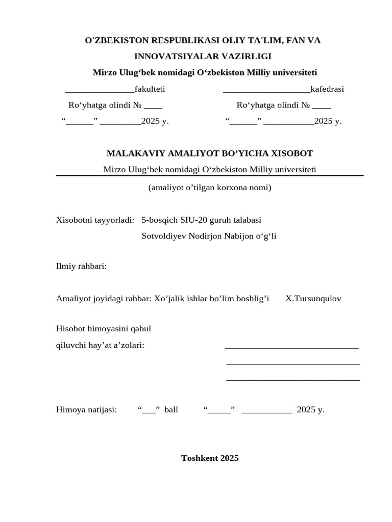 Hisobot Texnik foydalanish2 | PDF