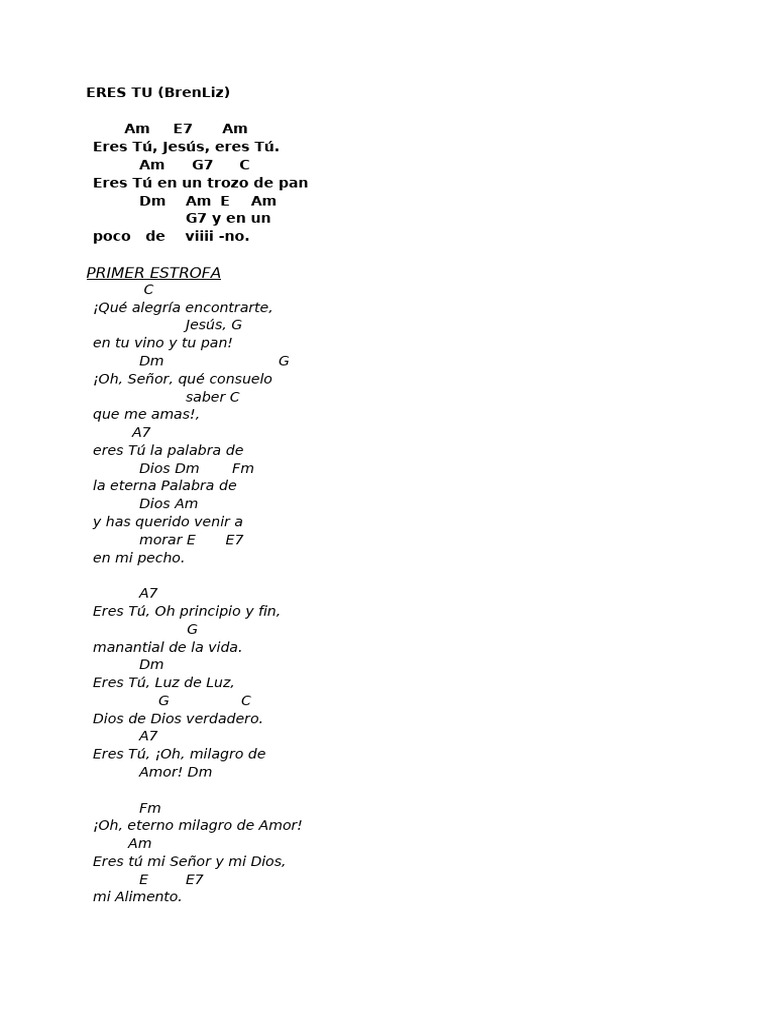 Eres Tú, Jesús: Letra y Acordes | PDF