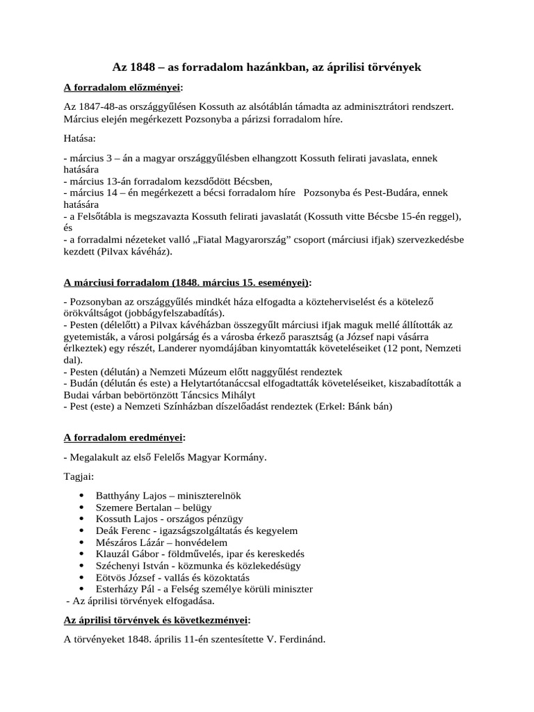 15 Az-1848 Forradalom Áprilisi Törvények | PDF