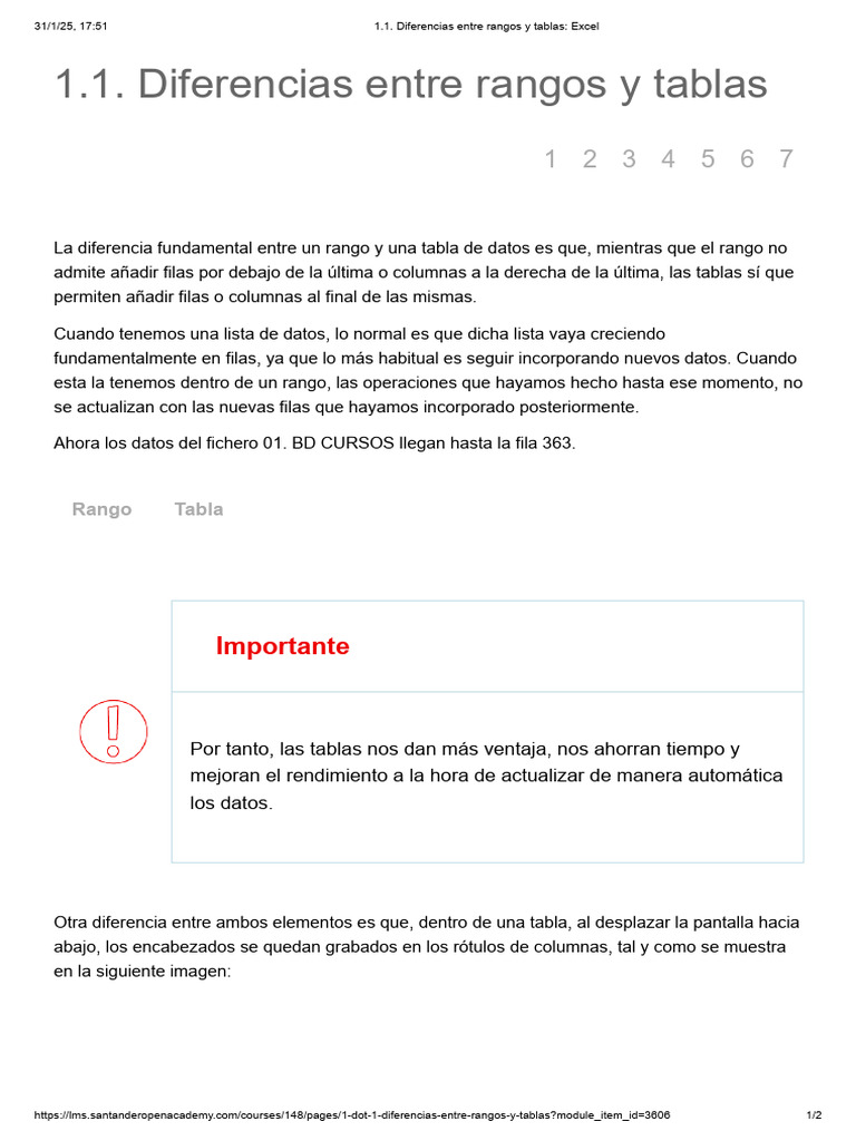 Santander Open Academy - Introduccion Excel - 1-1-Diferencias Entre Rangos y Tablas | PDF ...
