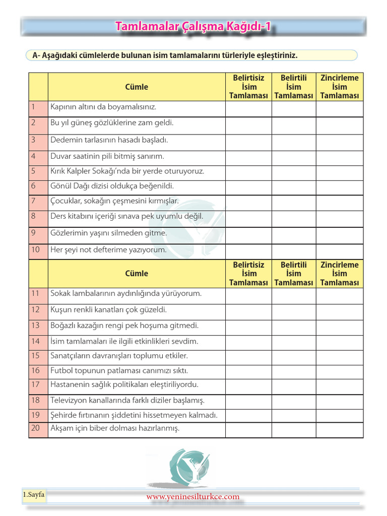 Tamlamalar Calisma 1 | PDF
