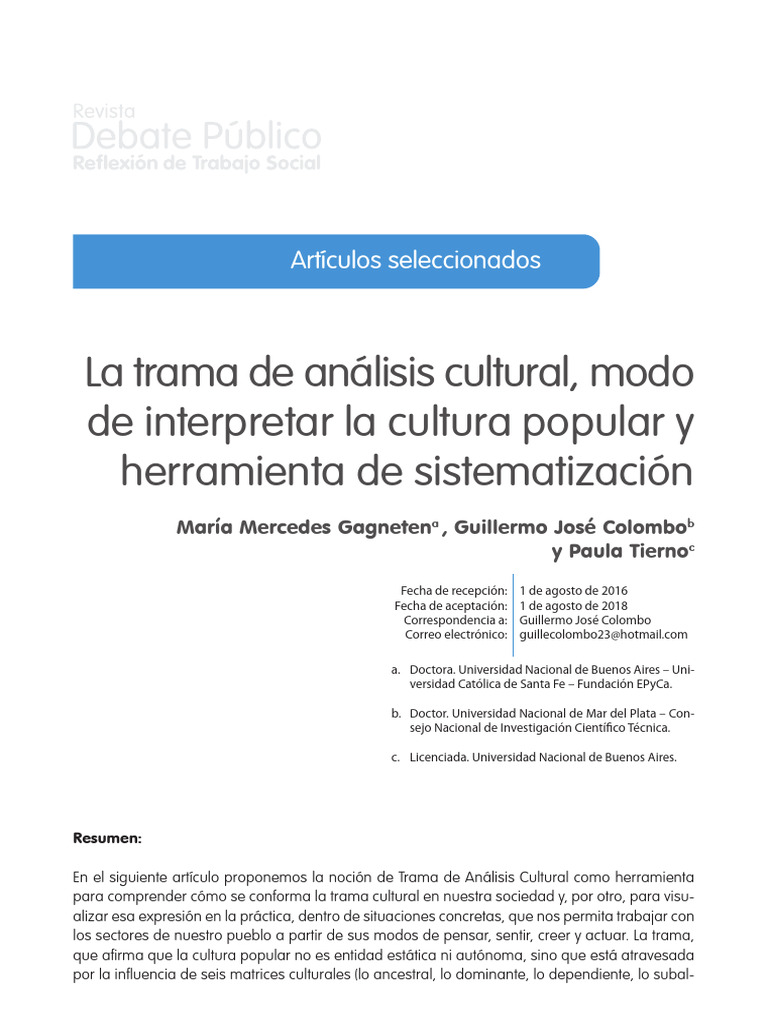 Gagneten.Colombo.Tierno.La trama de análisis cultural | PDF | Matriz ...