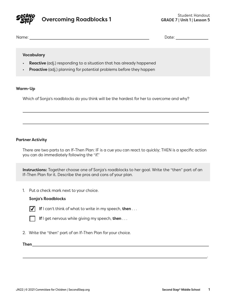 Sstep k8 g7 U1 Lsn05 Student Handout | PDF | Cognition | Learning