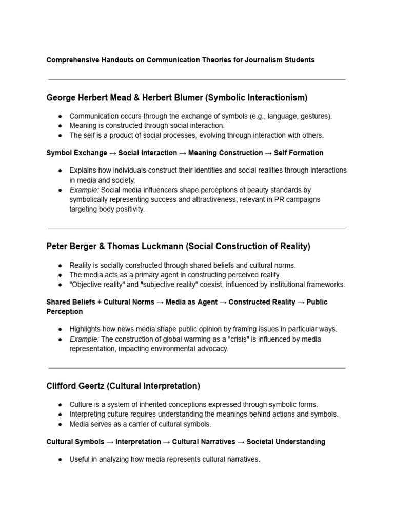 Comprehensive Handouts On Communication Theories For Journalism Students | PDF | Deconstruction ...