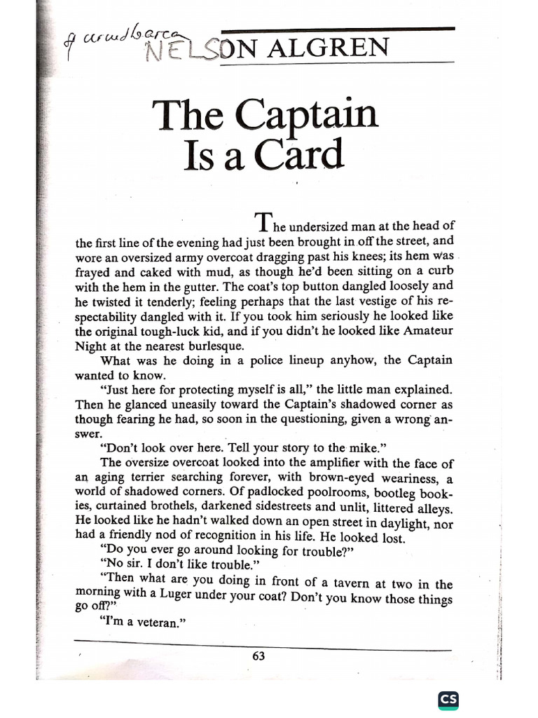 The Captain Is A Card - Nelson Algren | PDF