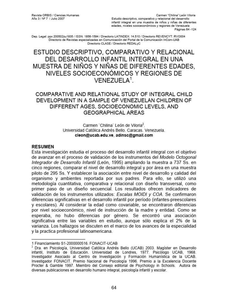 Estudio Descriptivo. Ch León. 2007 | PDF | Sicología | Desarrollo infantil
