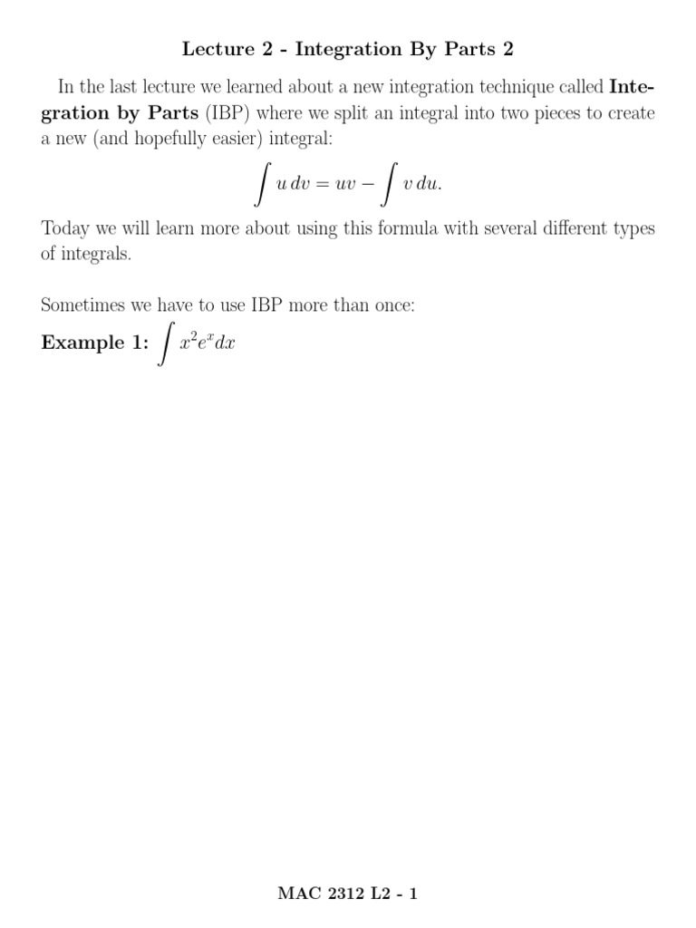 Lecture 2 - Integration by Parts 2 | PDF