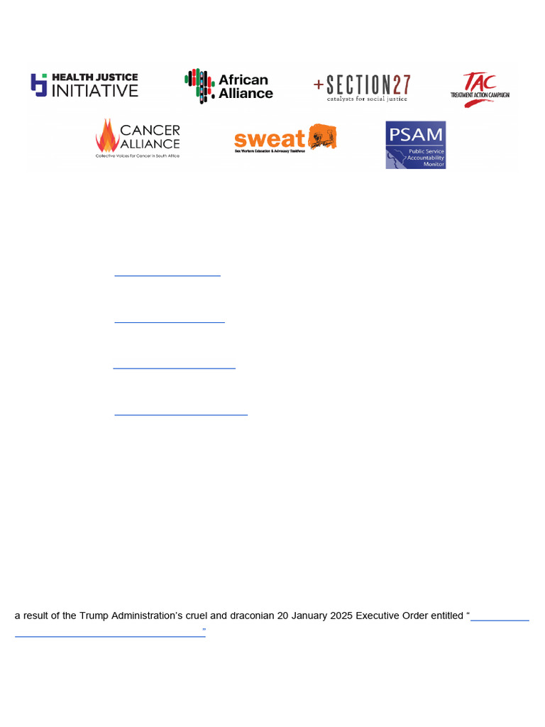 Call To Action in South African Healthcare NDoH PEPFAR Freeze | PDF ...