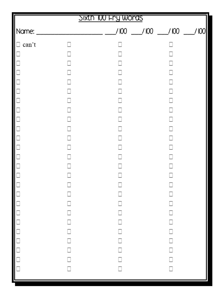 Sixth Set of 100 Fry Words | PDF