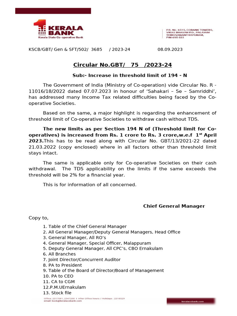Circular - Increase in Threshold Limit 194 N | PDF
