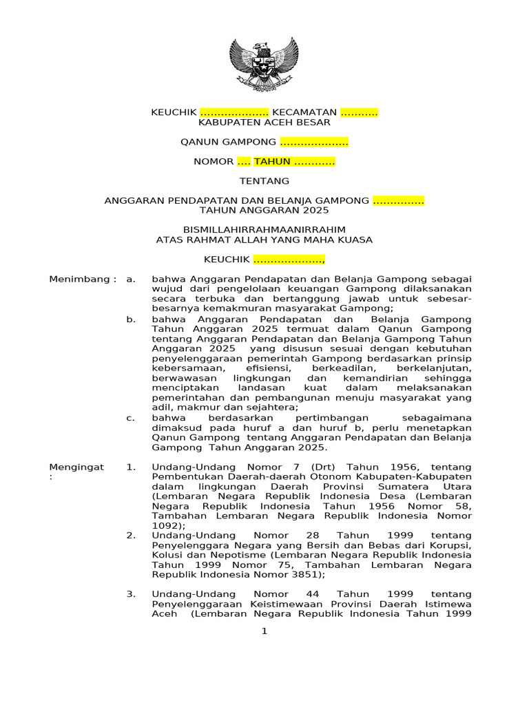 1. QANUN APBG 2025 | PDF