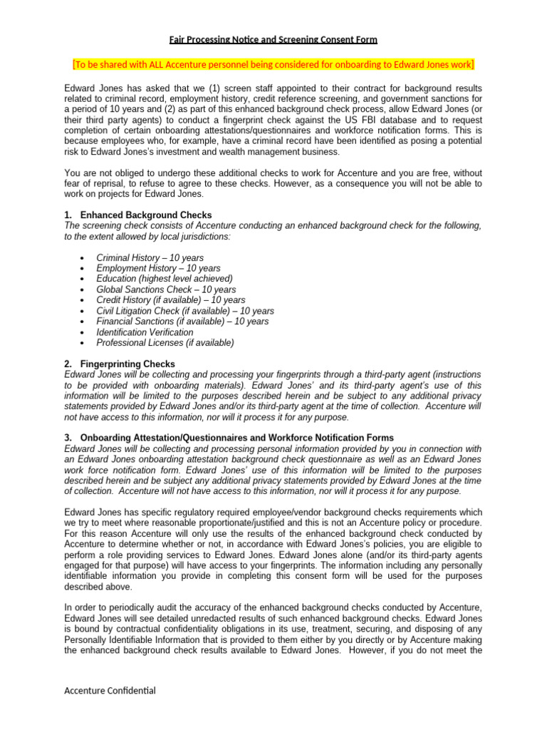 Fair Processing Notice and Screening Consent Form - Edward Jones | PDF ...