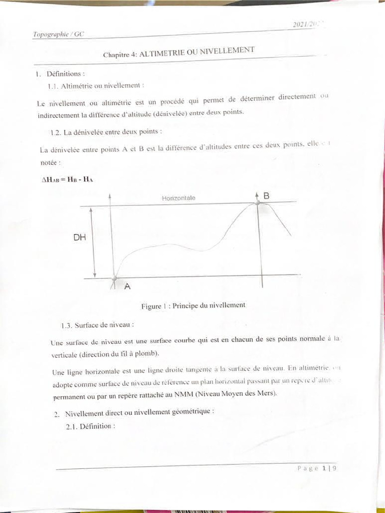 Altimetrie Et Nivellement | PDF