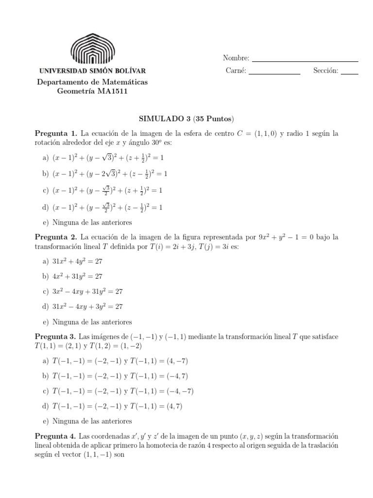 MA-1511 Tercer Parcial 2015 Ene-Mar | PDF | Geometria clasica | Matemáticas