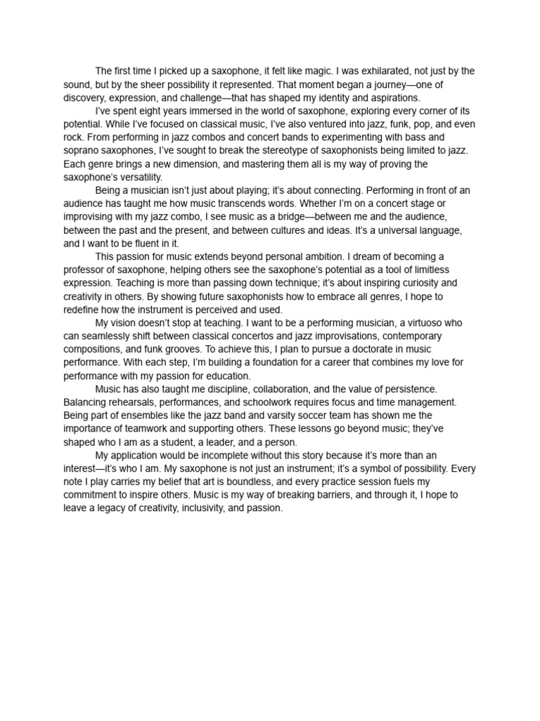 FSU First-Year Essay - Benjamin Heiberger | PDF | Saxophone | Jazz