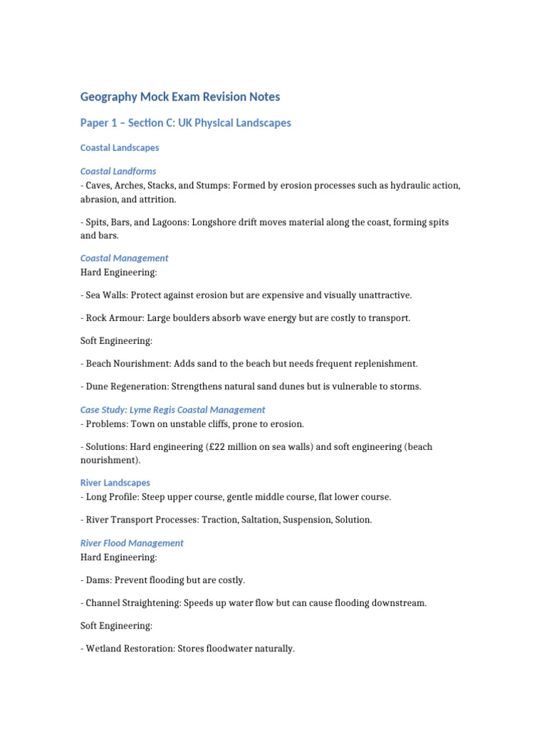 UK Geography Exam Revision Notes | PDF