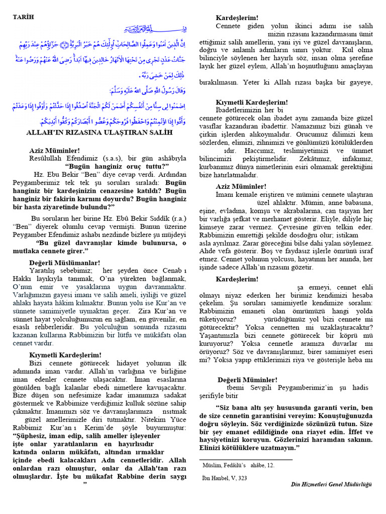 Allah'ın Rızasına Ulaştıran Salih Ameller | PDF