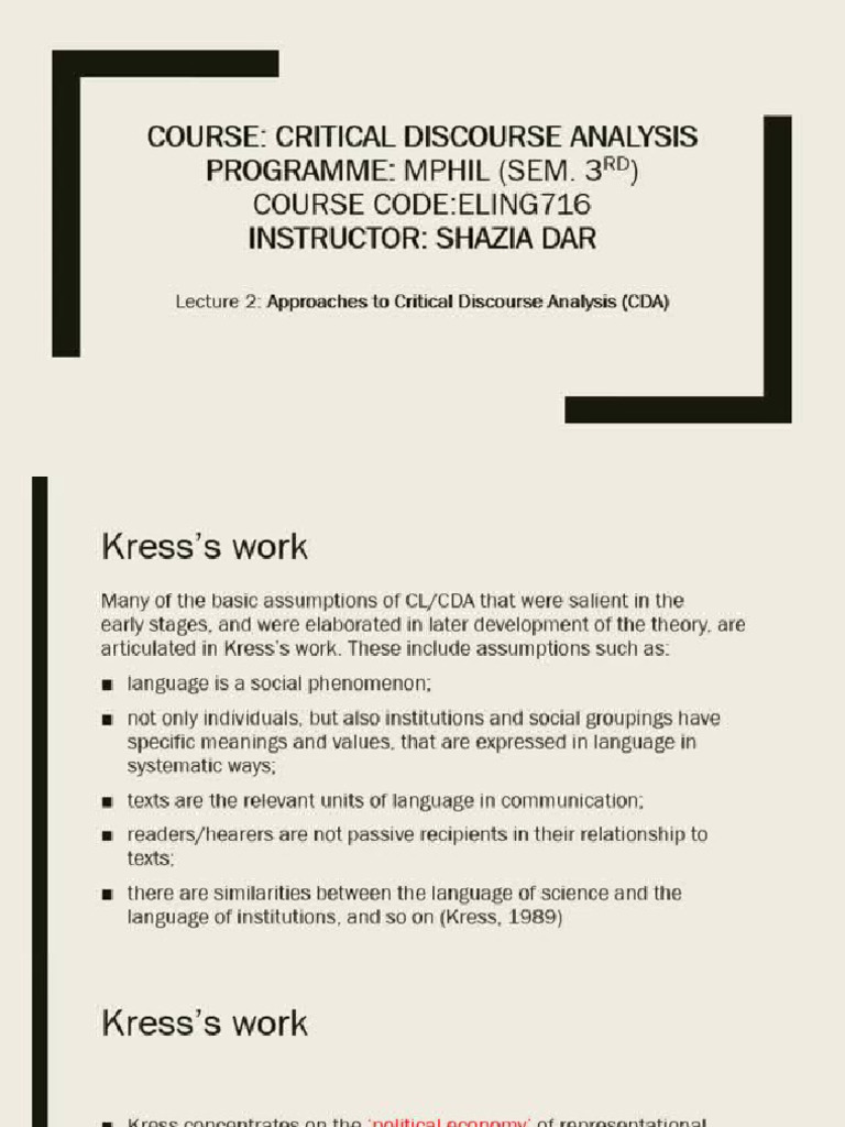 Lecture 2 Basic Approaches To CDA | PDF