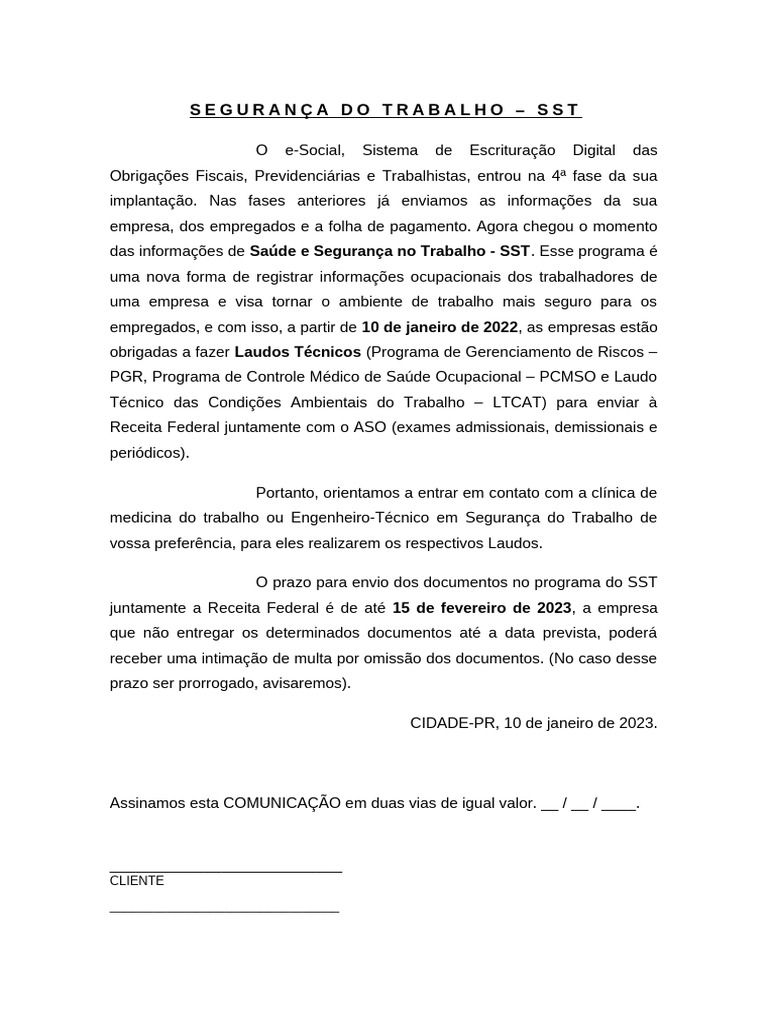 Comunicado SST | PDF