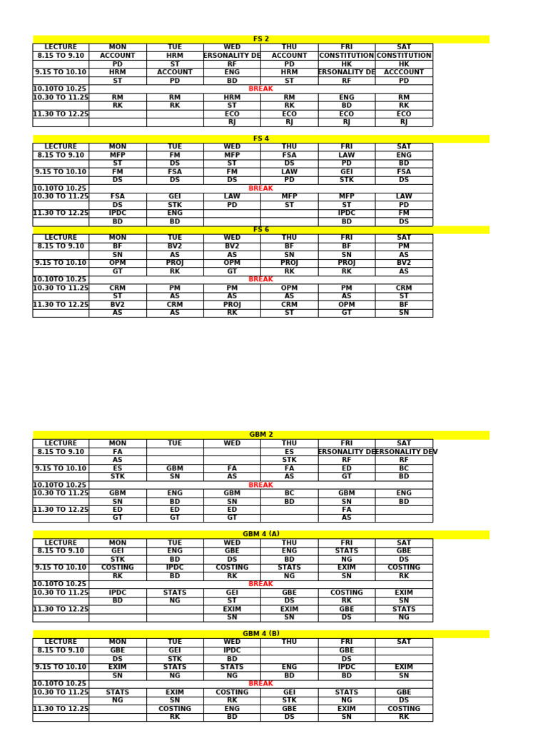 Weekly Lecture Schedule Overview | PDF