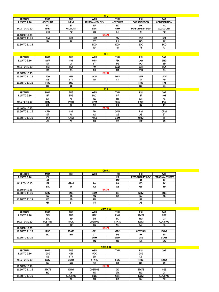Weekly Lecture Schedule Overview | PDF