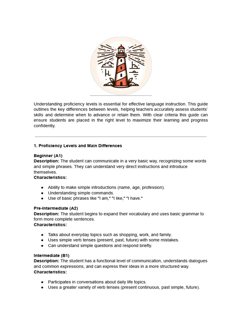 Proficiency Levels and Main Differences | PDF | Fluency | Reading ...