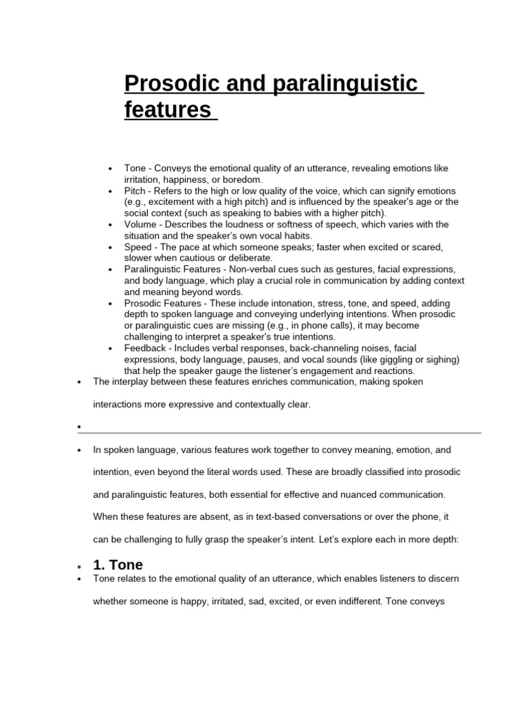 Prosodic and Paralinguistic Features | PDF | Nonverbal Communication | Body Language