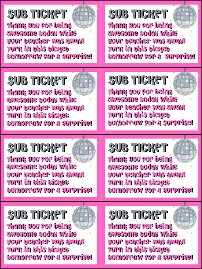 Substitute Teacher Reward Ticket | PDF
