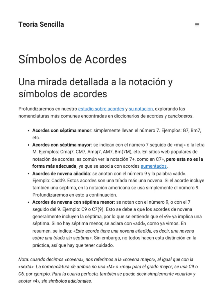 Símbolos de Acordes - Teoria Sencilla | PDF | Acorde (Música ...