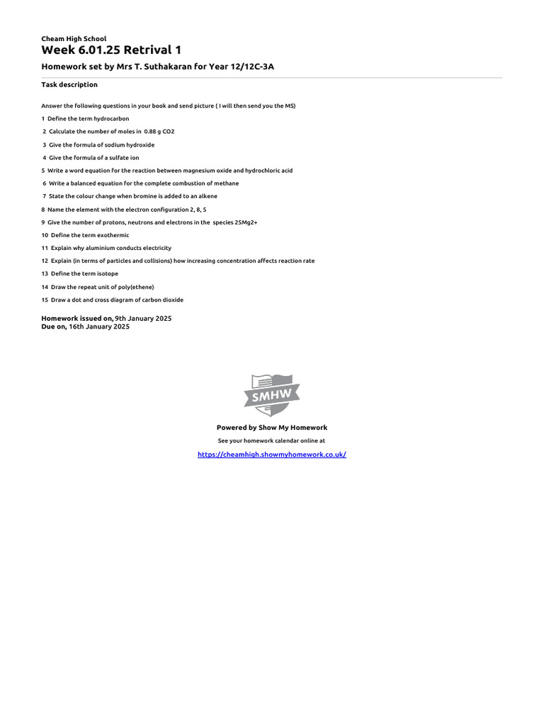 Cheam High School Year 12 Homework | PDF