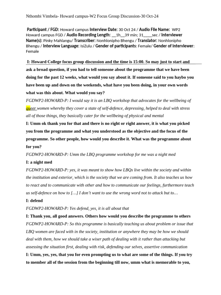 WP2_HOWARD_TRANSCRIPT2 | PDF | Bisexuality | Psychological Concepts