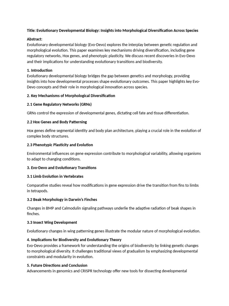 Evolutionary Developmental Biology | PDF