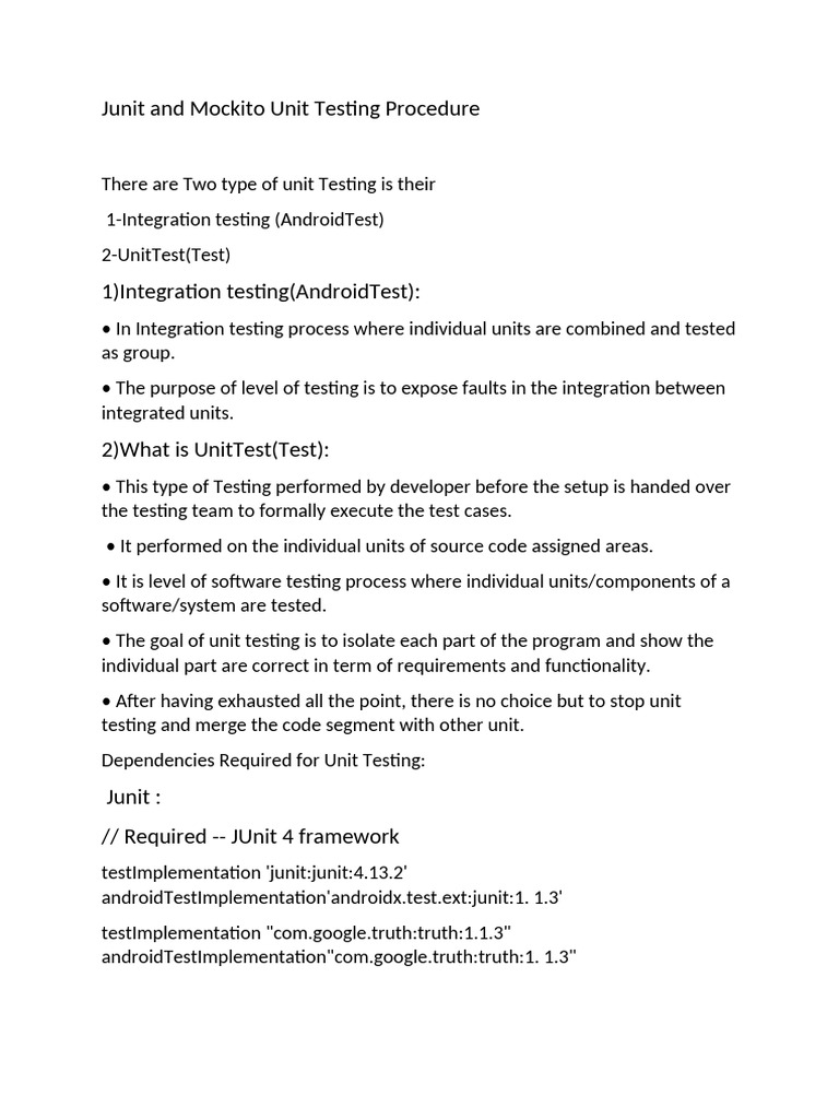Junit And Mockito Unit Testing Procedure Pdf Unit Testing Systems Engineering