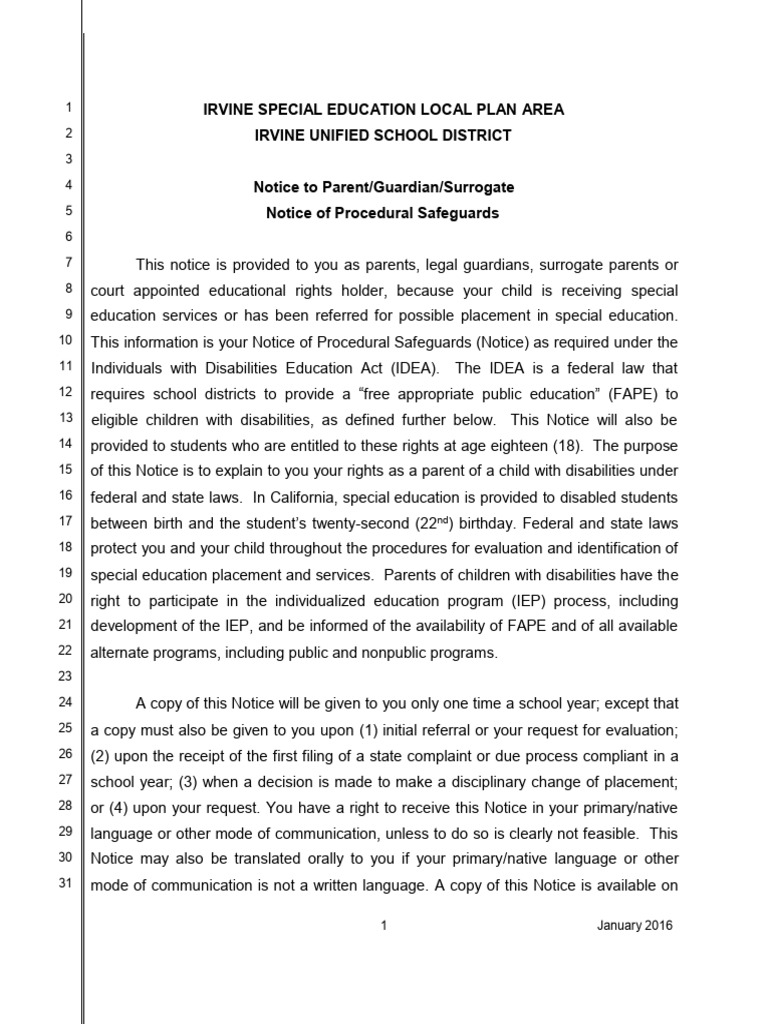 Notice of Procedural Safeguards | PDF | Individualized Education Program