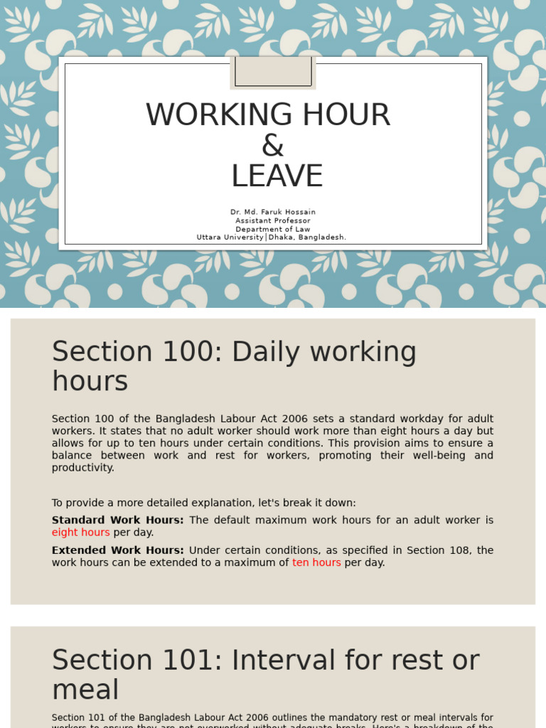 Bangladesh Labour Act: Working Hours Overview | PDF | Overtime ...