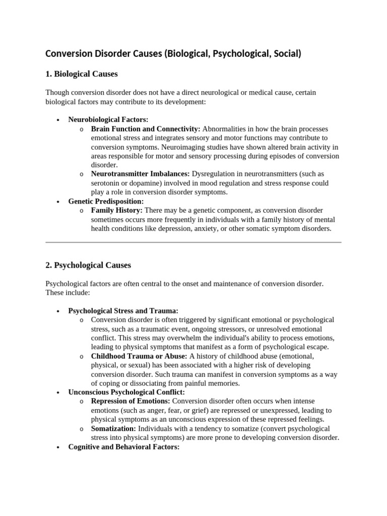Conversion Disorder Causes (Biological, Psychological, Social) | PDF ...
