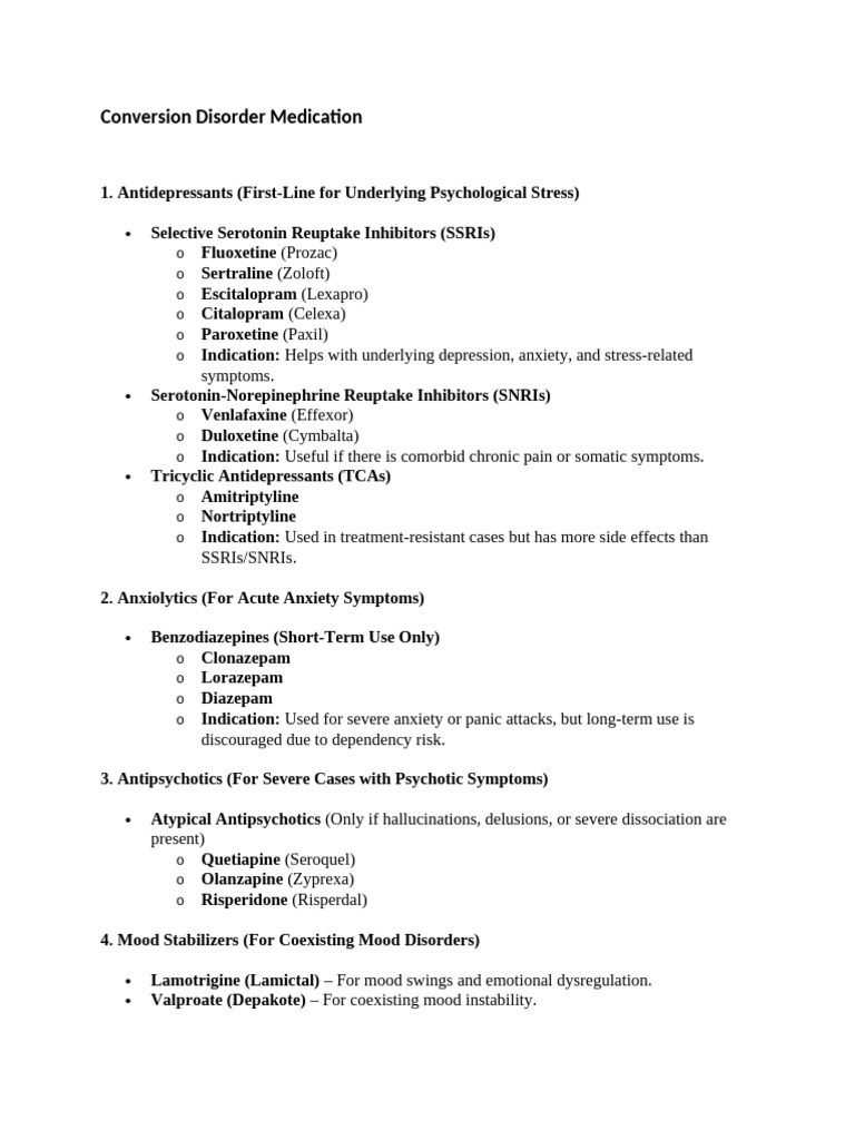 Medications for Conversion Disorder Management | PDF