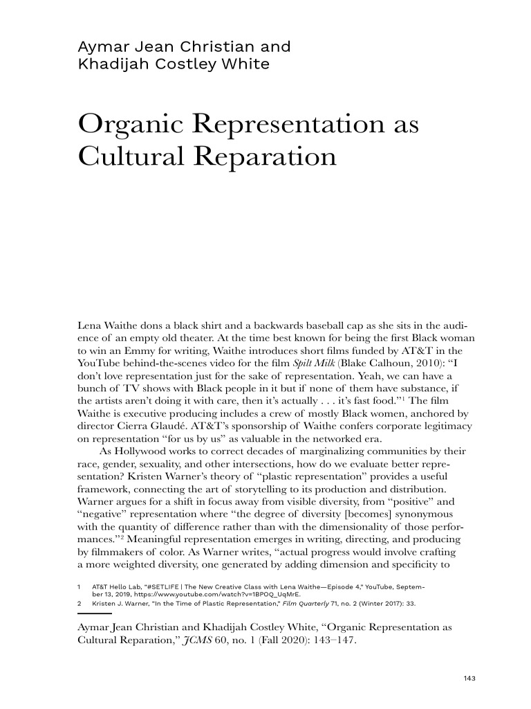 Christian-White - PDF Organic Representation As Cultural Reparation | PDF