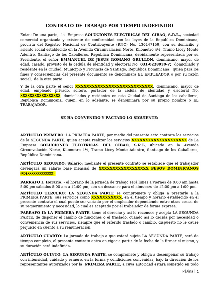 Modelo de Contrato de Trabajo Por Tiempo Indefinido | PDF | Derecho laboral
