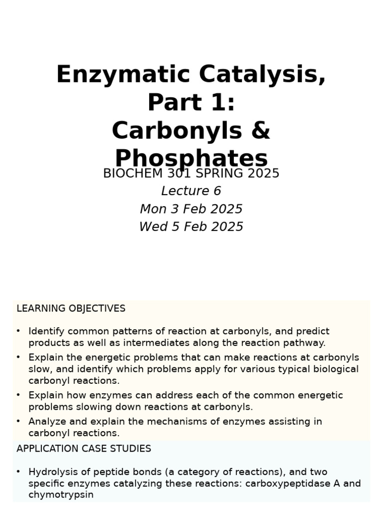 Lecture 06 - Enzymatic Catalysis 1 | PDF | Chemical Reactions | Enzyme