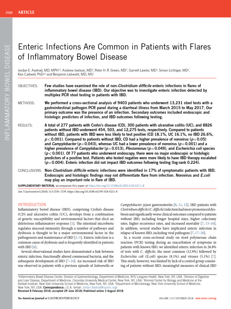 Enteric Infections Are Common in Patients With.26 | PDF | Inflammatory ...