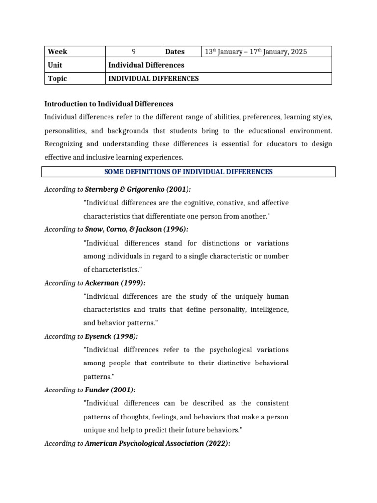 Week 9 - Individual Differences | PDF | Extraversion And Introversion | Motivational
