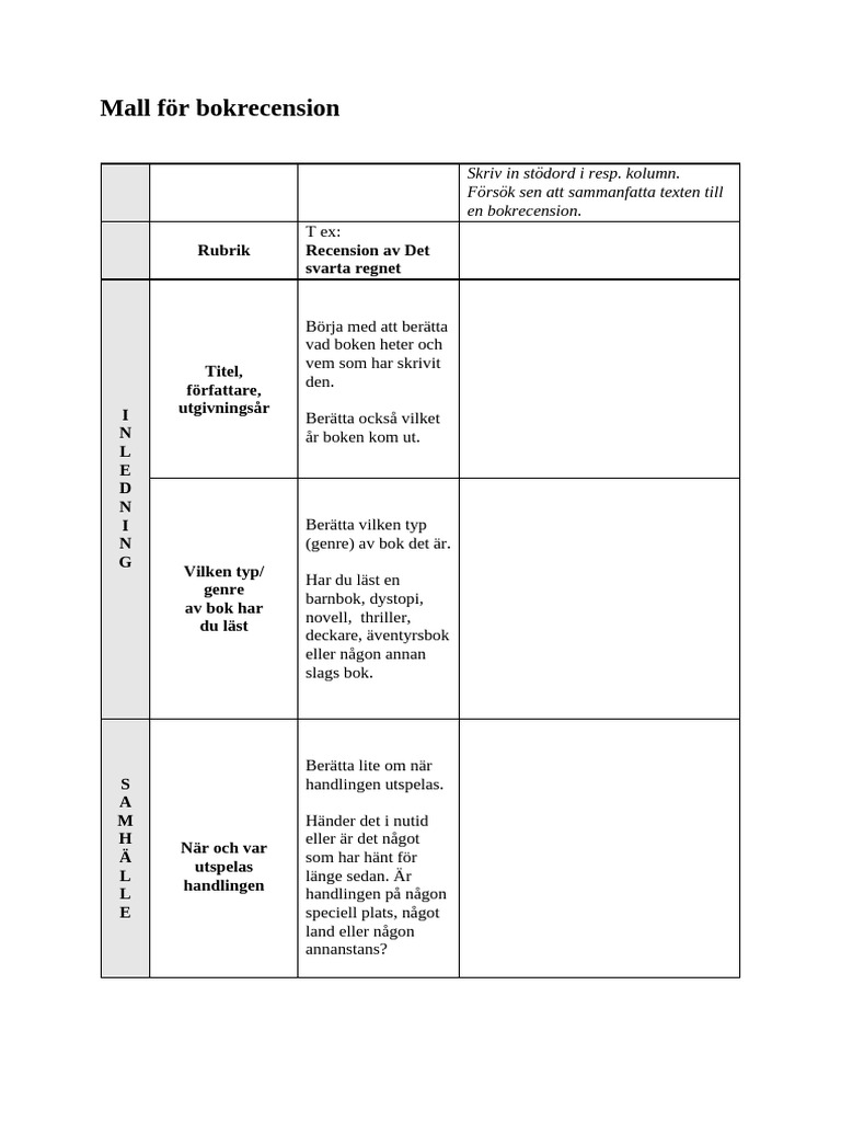 Skrivmall Bokrecension | PDF
